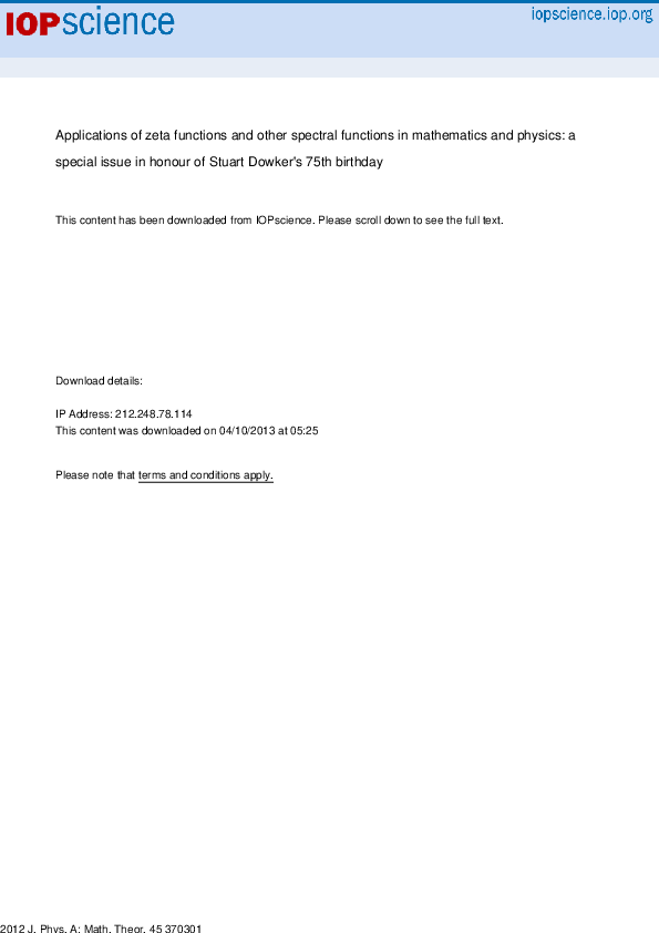 Pdf Applications Of Zeta Functions And Other Spectral Functions In