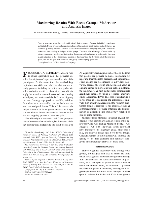 (PDF) Maximizing Focus Group Data: Moderator Roles