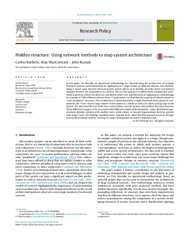 (PDF) Hidden structure: Using network methods to map system architecture