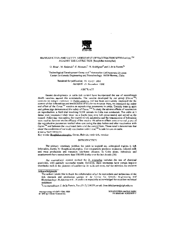 (PDF) REPRODUCTIVE AND SAFETY ASSESSMENT OF VACCINATION WITH GAVAC ...