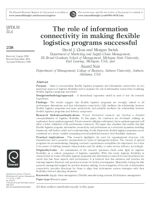 (PDF) The role of information connectivity in making flexible logistics ...