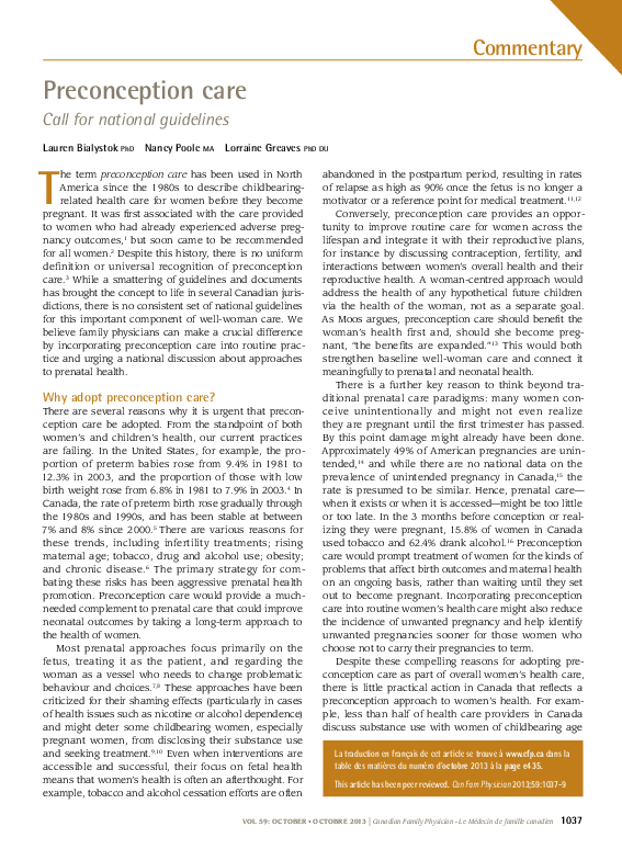 (PDF) Preconception care: call for national guidelines