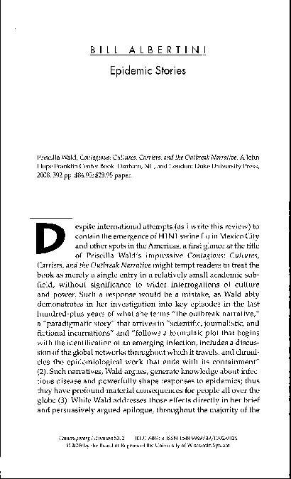 (PDF) Bill Albertini, "Epidemic Stories." Review of Contagious ...