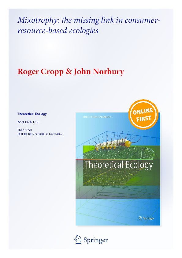 (PDF) Mixotrophy: the missing link in consumer-resource-based ecologies