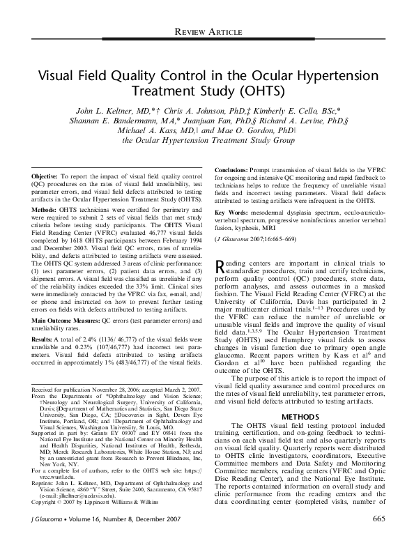 (PDF) Visual Field Quality Control in the Ocular Hypertension Treatment ...