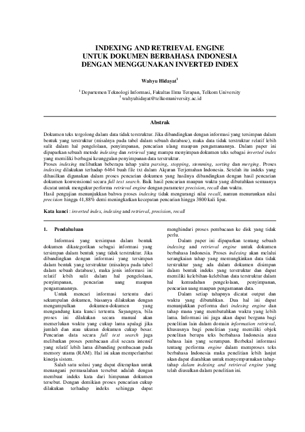 (PDF) Indexing and Retrieval Engine untuk Dokumen Berbahasa Indonesia dengan Menggunakan ...