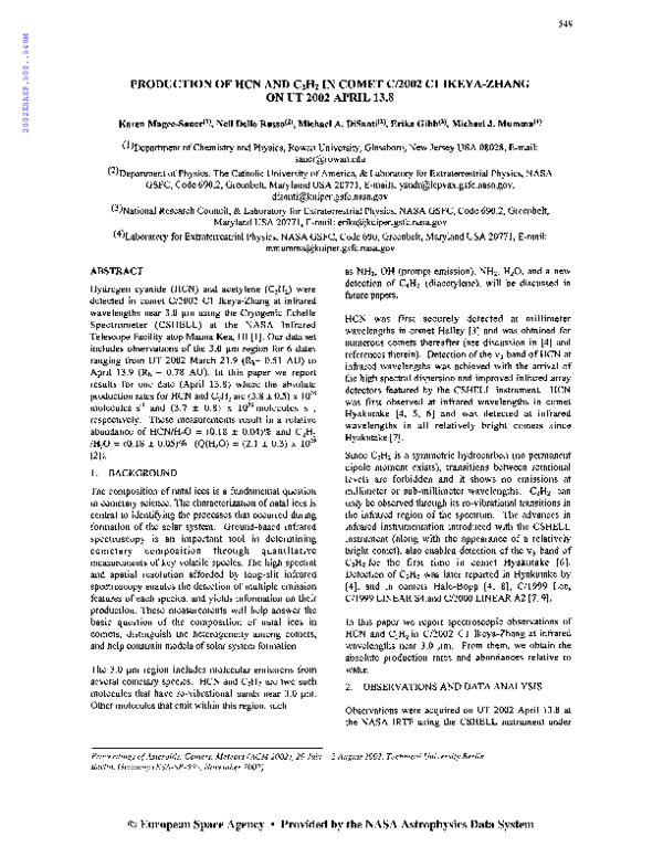 (PDF) Production of HCN and C2H2 in comet C/2002 C1 Ikeya-Zhang on UT ...