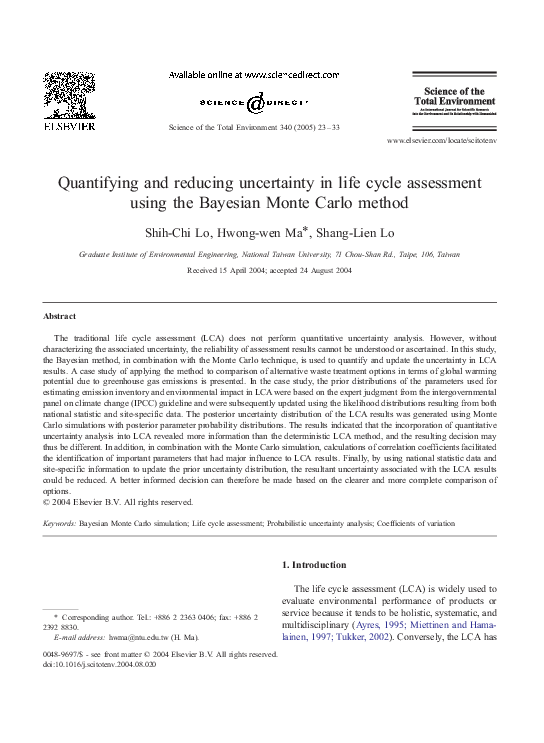 (PDF) Quantifying and reducing uncertainty in life cycle assessment ...