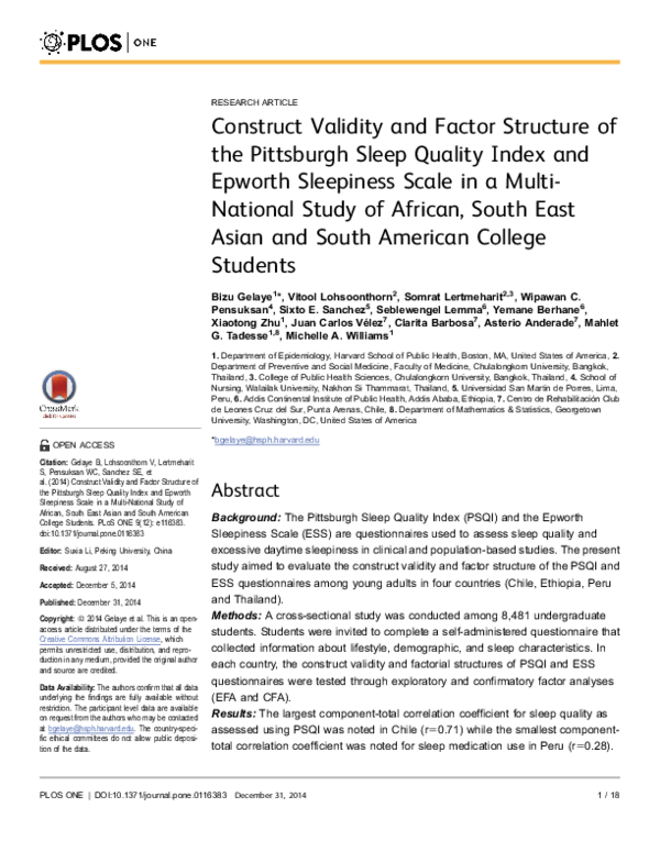 (PDF) Construct Validity and Factor Structure of the Pittsburgh Sleep ...