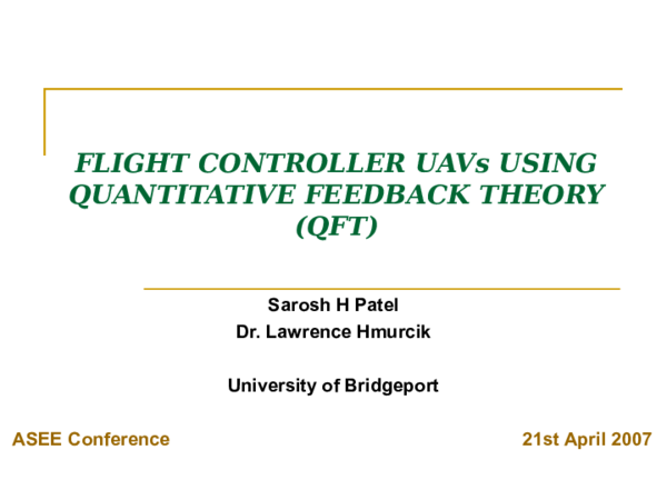 (PPT) Aircraft Controller Design Using Quantitative Feedback Theory (QFT)
