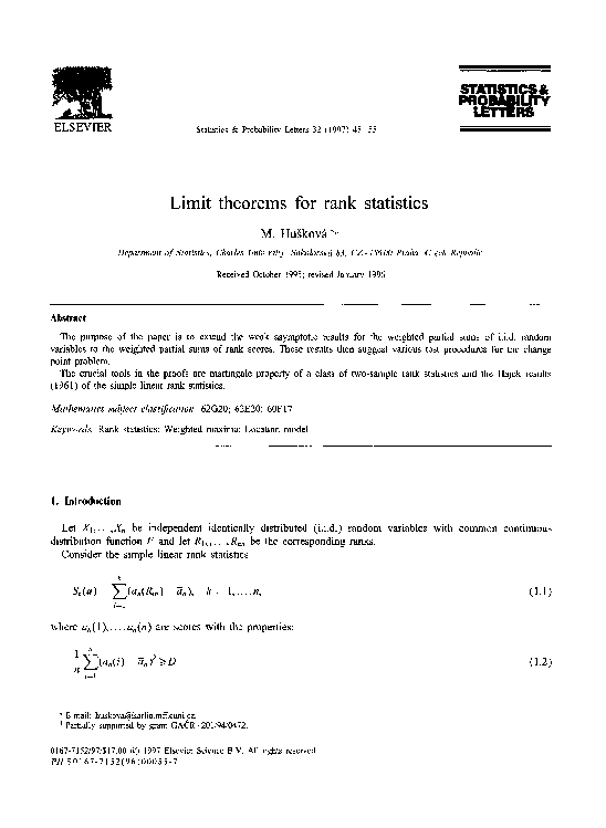 (PDF) Limit theorems for rank statistics