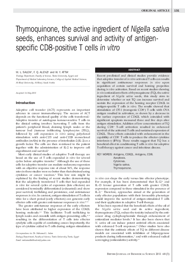 (PDF) Thymoquinone, the active ingredient of Nigella sativa seeds ...