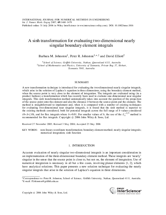 (PDF) A sinh transformation for evaluating two-dimensional nearly singular boundary element ...