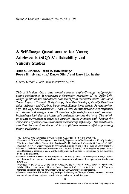 (PDF) A self-image questionnaire for young adolescents (SIQYA ...