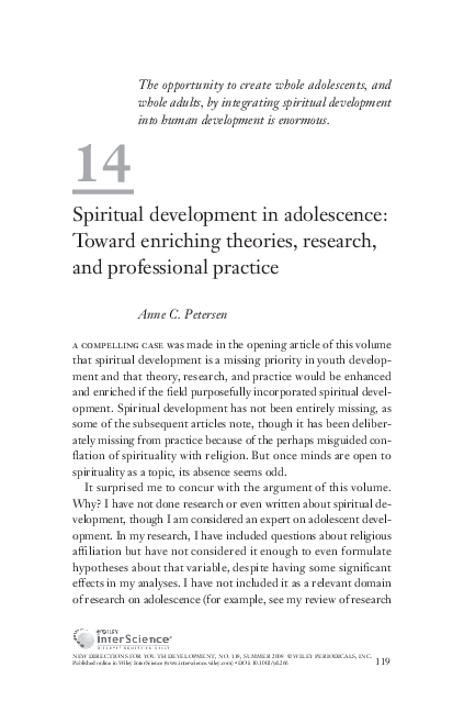 (PDF) Spiritual development in adolescence: toward enriching theories ...
