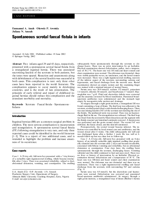 (PDF) Spontaneous scrotal faecal fistula in infants