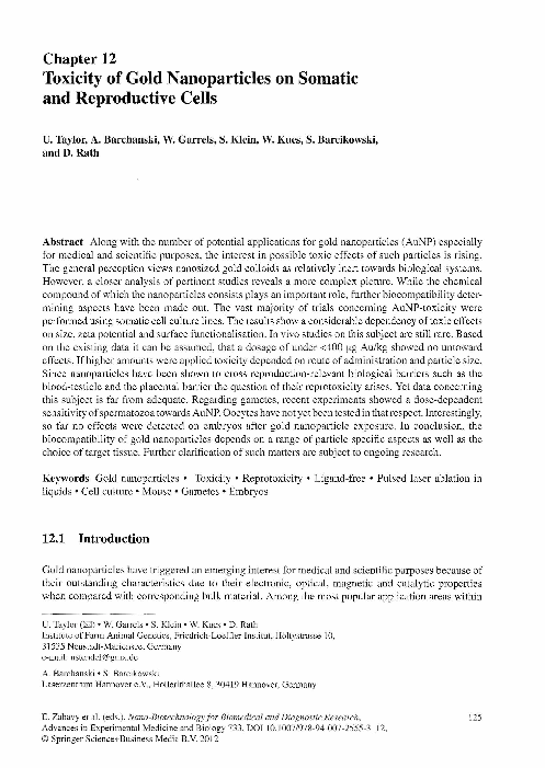 (PDF) Toxicity of gold nanoparticles on somatic and reproductive cells