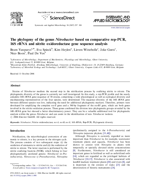 (PDF) The phylogeny of the genus Nitrobacter based on comparative rep ...