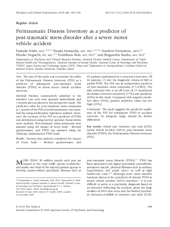 (PDF) Peritraumatic Distress Inventory as a predictor of post-traumatic ...