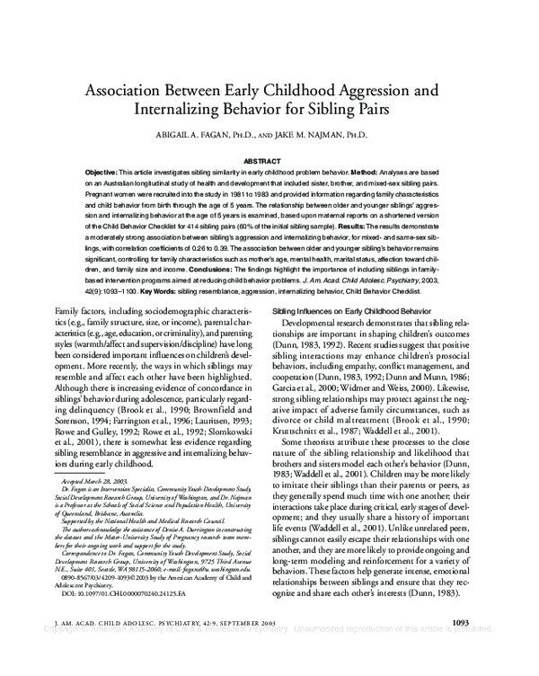 (PDF) Association Between Early Childhood Aggression and Internalizing ...