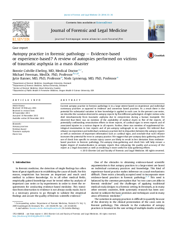 (PDF) Autopsy practice in forensic pathology – Evidence-based or ...