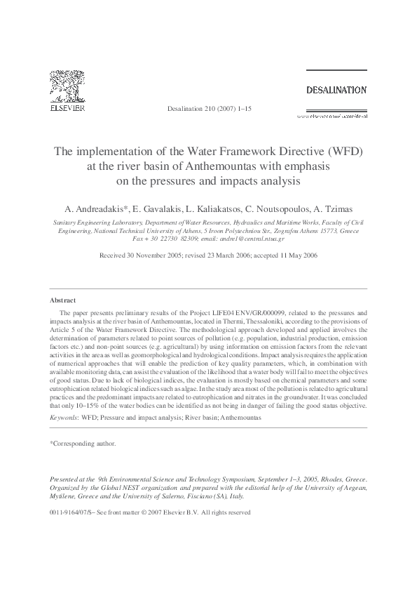 (PDF) The implementation of the Water Framework Directive (WFD) at the ...