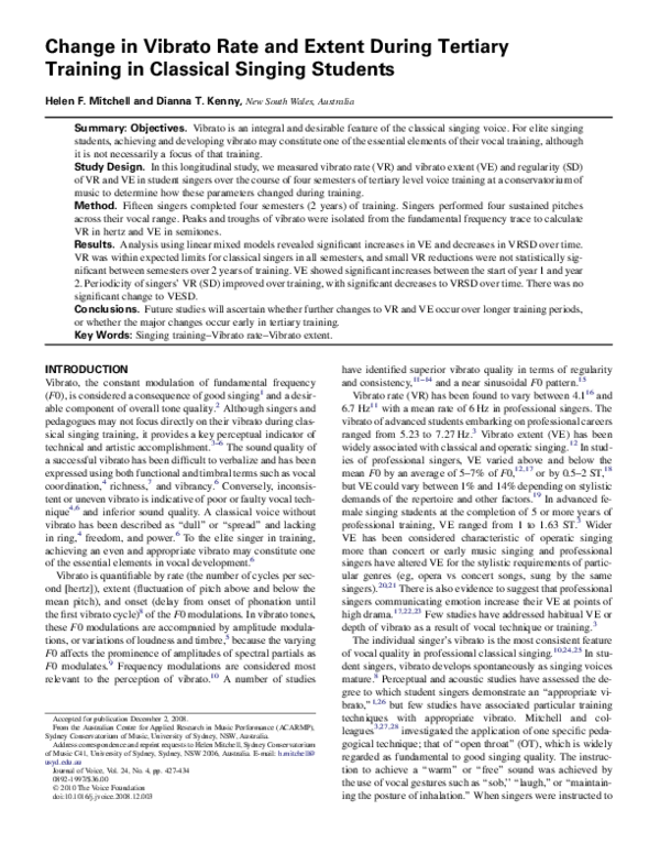 (PDF) Change in Vibrato Rate and Extent During Tertiary Training in ...