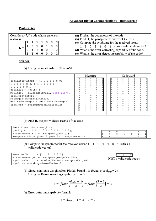 (PDF) Homework 8 - Advanced Digital Communications. Channel Coding ...