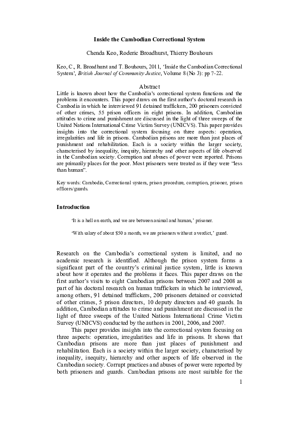 (PDF) Inside the Cambodian Correctional System | Roderic Broadhurst ...