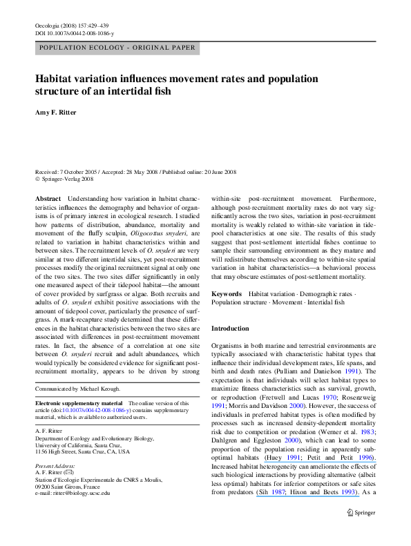 (PDF) Habitat variation influences movement rates and population ...