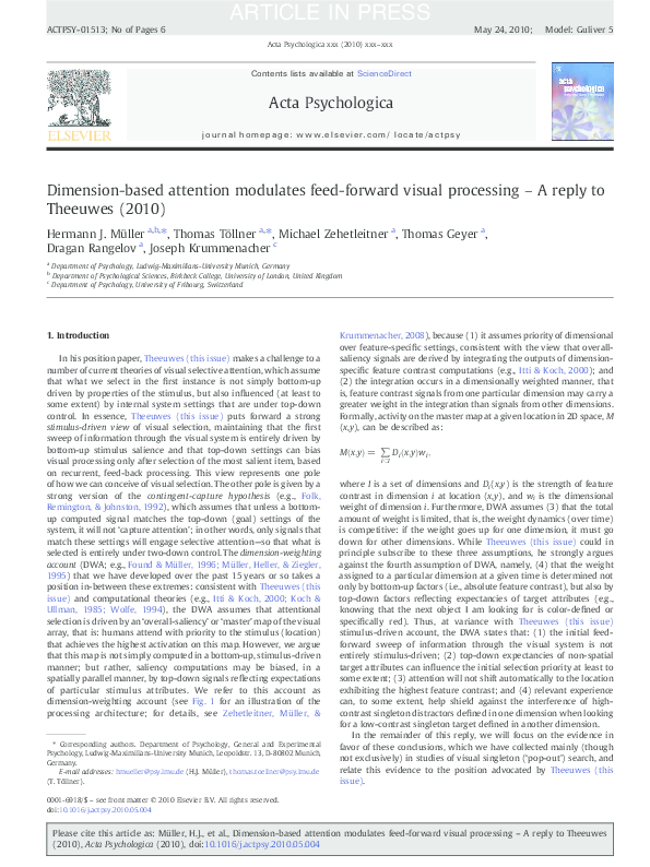 (PDF) Dimension-based attention modulates feed-forward visual processing