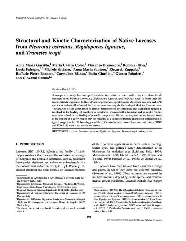 (PDF) Structural and kinetic characterization of native laccases from Pleurotus ostreatus ...