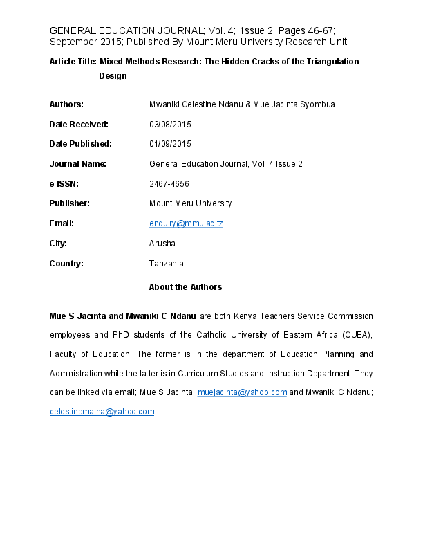 Pdf Mixed Methods Research The Hidden Cracks Of The Triangulation Design