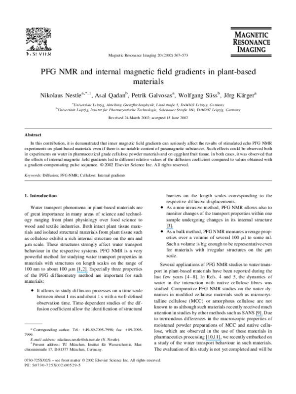 (PDF) PFG NMR and internal magnetic field gradients in plant-based ...