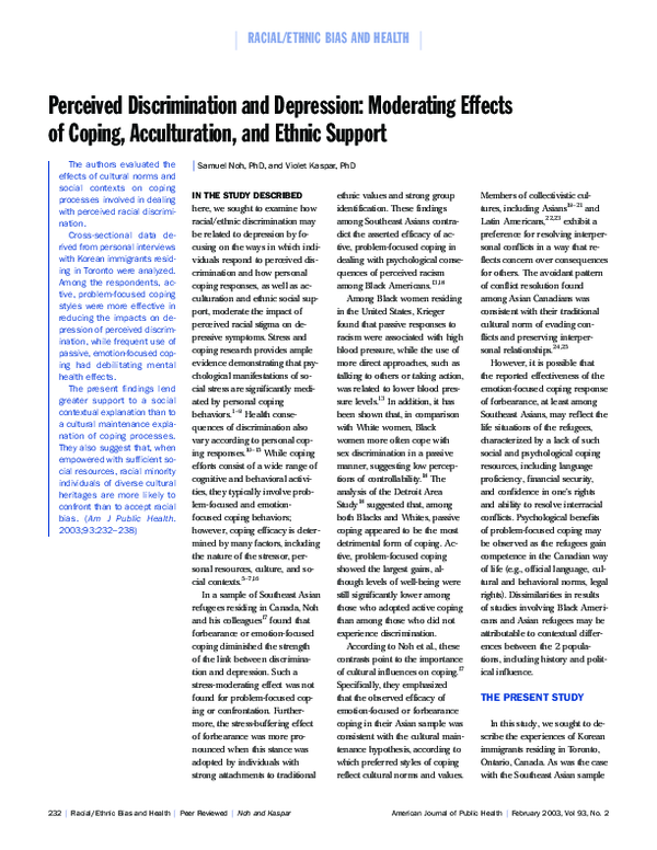 (PDF) Perceived Discrimination and Depression: Moderating Effects of ...