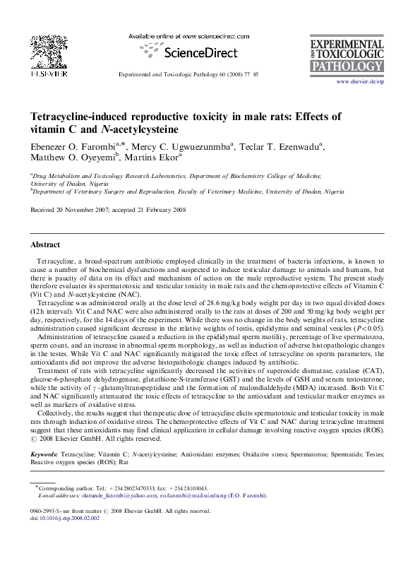 (PDF) Tetracycline-induced reproductive toxicity in male rats: Effects ...