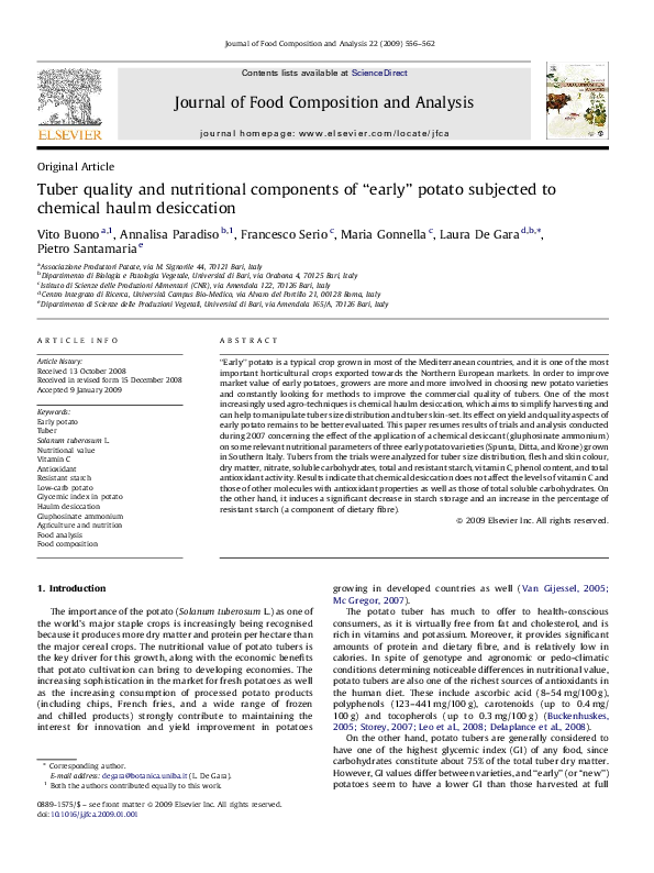(PDF) Tuber quality and nutritional components of “early” potato ...