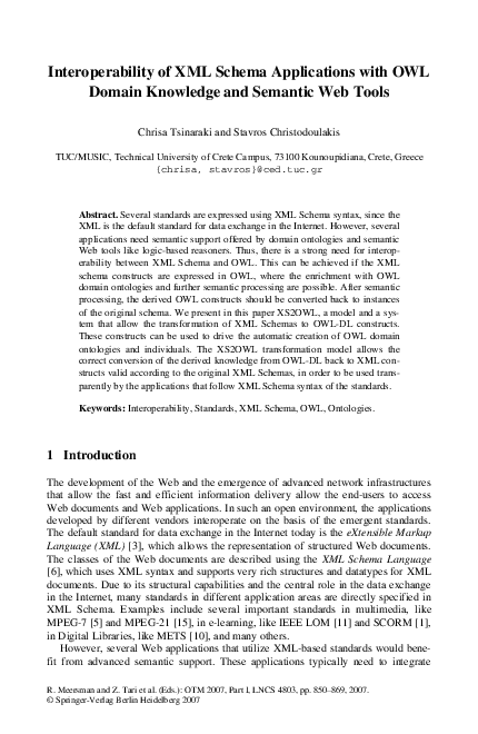 (PDF) XS2OWL: Transforming XML Schema to OWL