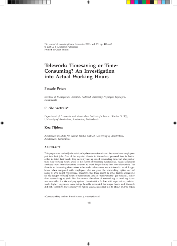 (PDF) Telework: Timesaving or Time-Consuming? An Investigation into ...