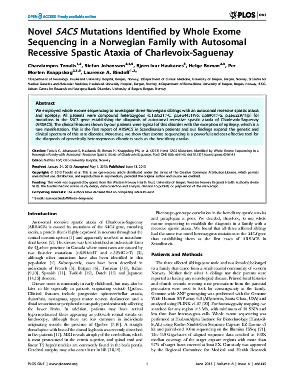 (PDF) Autosomal recessive spastic ataxia of Charlevoix-Saguenay (ARSACS): typical clinical and ...