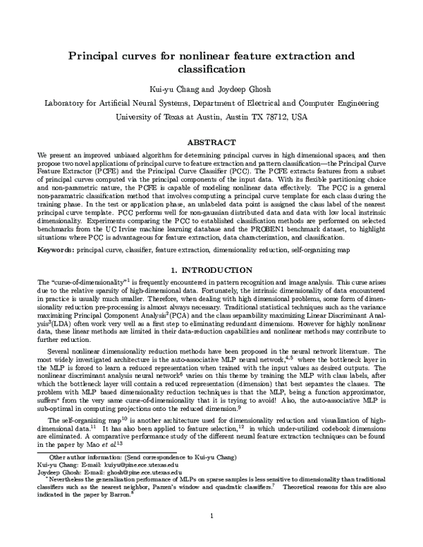 (PDF) Principal Curves for Nonlinear Feature Extraction and Classification