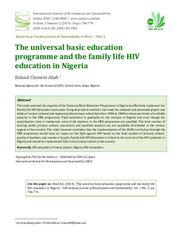 (PDF) HIV Education in Nigeria's Basic Education Program