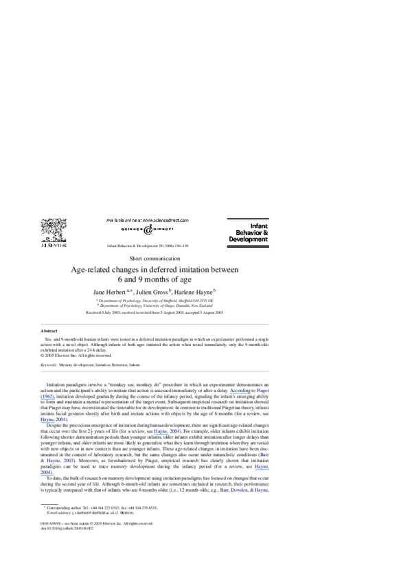 (PDF) Age-related changes in deferred imitation between 6 and 9 months ...