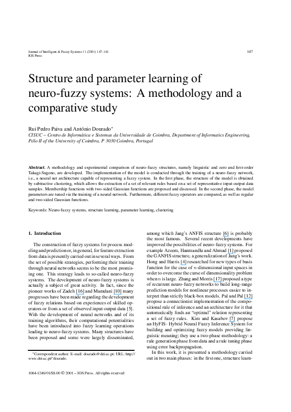 (PDF) Structure and parameter learning of neuro-fuzzy systems: A methodology and a comparative study