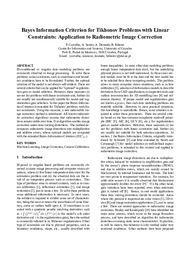 Pdf Bayes Information Criterion For Tikhonov Problems With Linear Constraints Application To