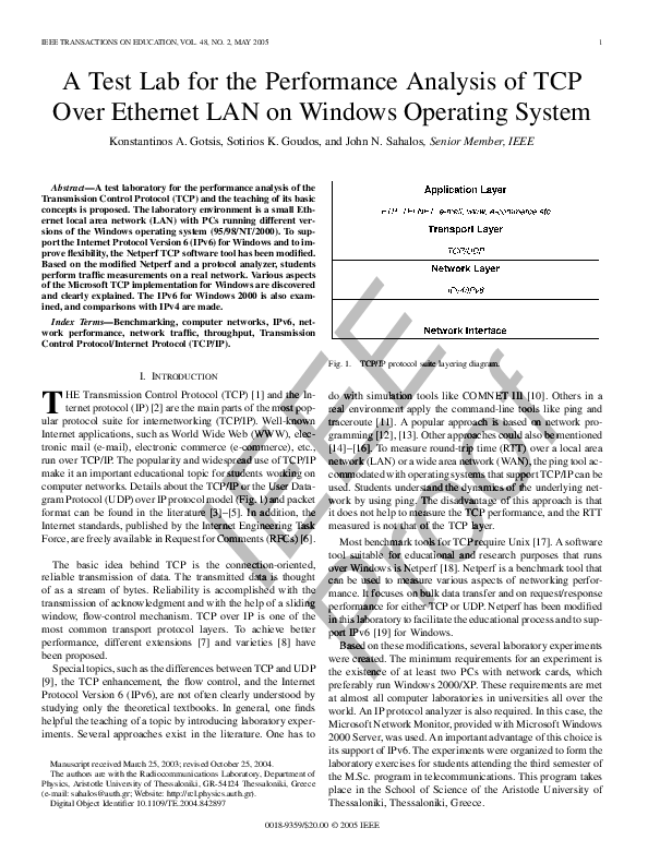 (PDF) A Test Lab for the Performance Analysis of TCP Over Ethernet LAN ...