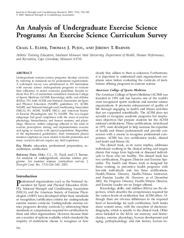 (PDF) An Analysis of Undergraduate Exercise Science Programs: An ...