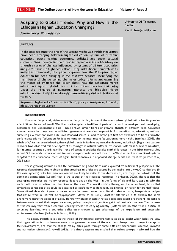 (PDF) Adapting to global trends: why and how is the Ethiopian higher ...