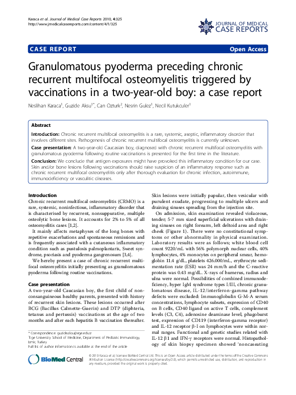 (PDF) Granulomatous pyoderma preceding chronic recurrent multifocal ...
