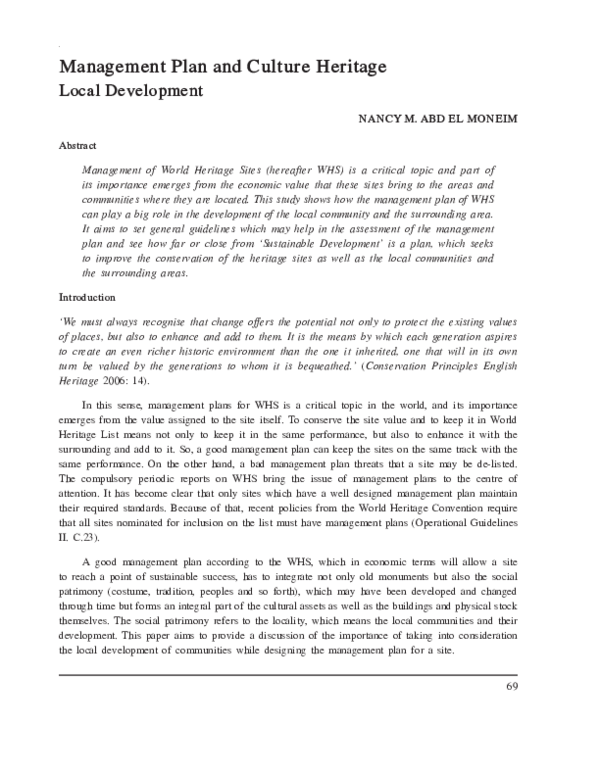 (PDF) Management Plan and Culture Heritage